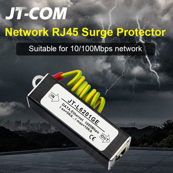 JT-COM Network RJ45 Surge Protector Protection device Lightning Arrester SPD for 100M Ethernet ...