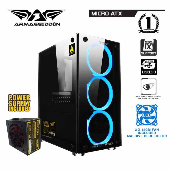 Armaggeddon Nimitz TR1100 (Black) Micro ATX Tempered Glass Gaming Case ...