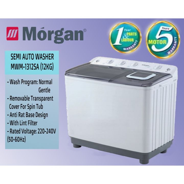 Morgan MWM-B1312SA SEMI AUTO WASHING MACHINE 12 KG | Lazada