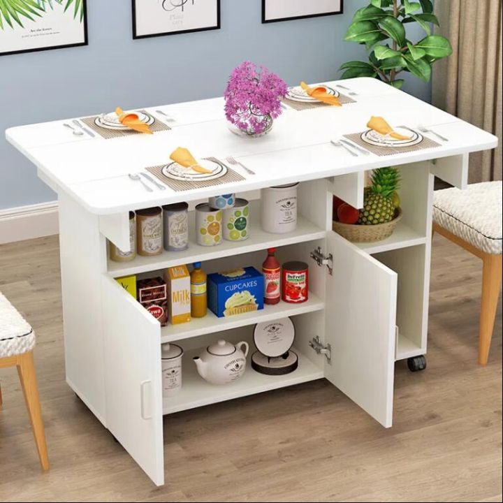 【SSWE】 Foldable Dining Table With Storage Cabinet Movable Folding Table ...