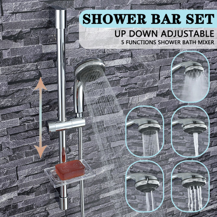 Chrome Sliding Bar 5 Functions ABS Hand Held Shower Head High Pressure ...