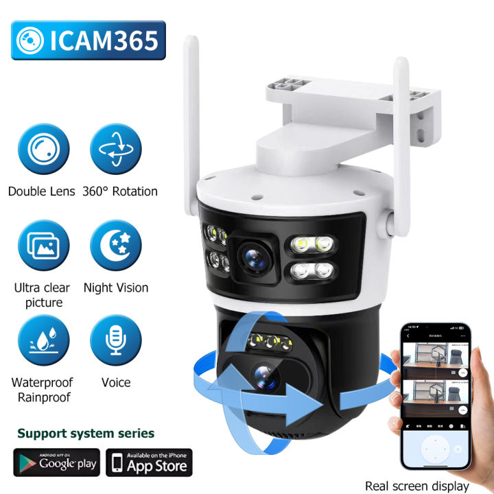 icam 365 กล้อง WiFi เลนส์คู่ 2 กล้องสามารถดู 10 ล้านพิกเซลภาพสีกลางคืน Full HD กันน้ำติดตาม ...