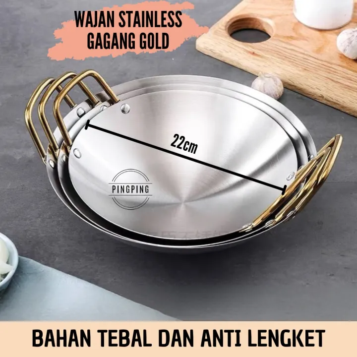 Wajan Kuali Stainless Steel Gagang Gold | Lazada Indonesia