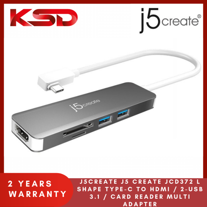 j5create J5 Create JCD372 L Shape Type-c to Hdmi / 2-Usb 3.1 / Card ...