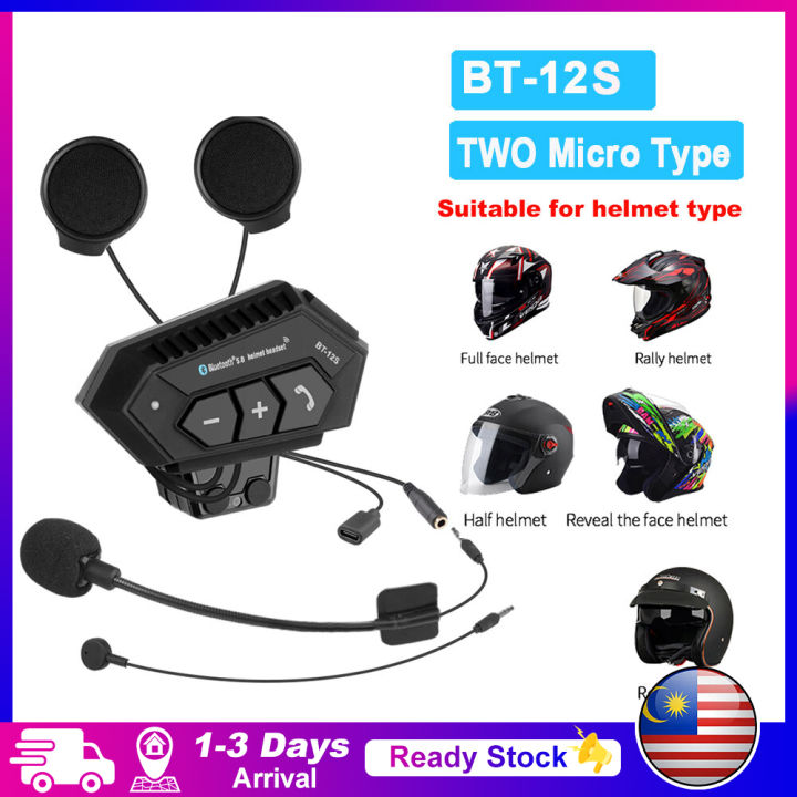Aitemay BT12 Motorcycle Bluetooth Helmet Headphones Wireless Handsfree ...