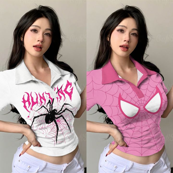 2568 Babytee สไตล์เกาหลี Y2K ผู้หญิง Crop Top เสื้อยืดคอโปโลแขนสั้นฤดูร้อนเสื้อโปโลสั้นเสื้อยืด ...