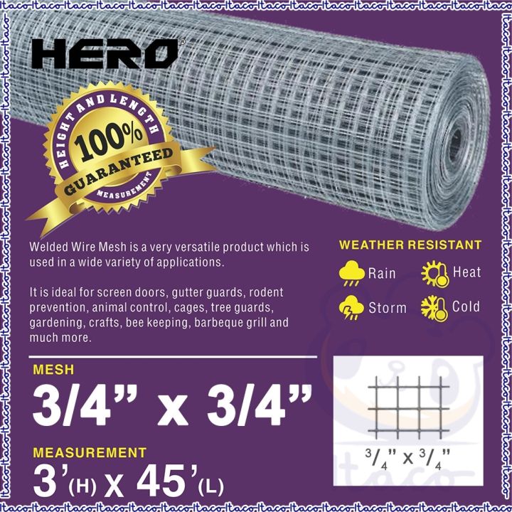 HERO Galvanized Wire Welded Mesh 3' X 45' Dawai Jaring Besi Fencing Net ...