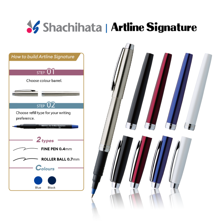 Artline Signature FINE PEN 0.4/ROLLER BALL0.7 x 5 Body x 2 Colours | Lazada