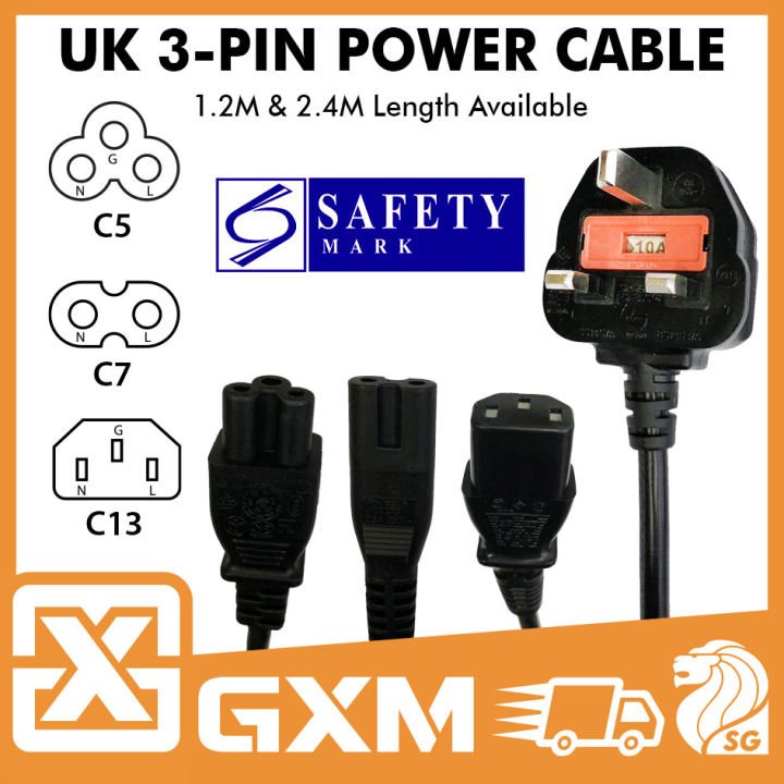 Safety Mark 3 Pin UK Local Cable C5 C7 C13 Convertor Power Cord ...