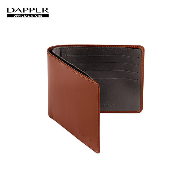 DAPPER กระเป๋าสตางค์ Two-Tone Leather Billfold Wallet สีคาราเมล/น้ำตาล ...