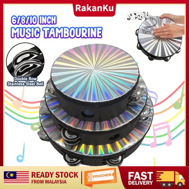 RakanKu MALAYSIA 6/8/10 Inch Wooden Tambourine Double Row Jingle ...