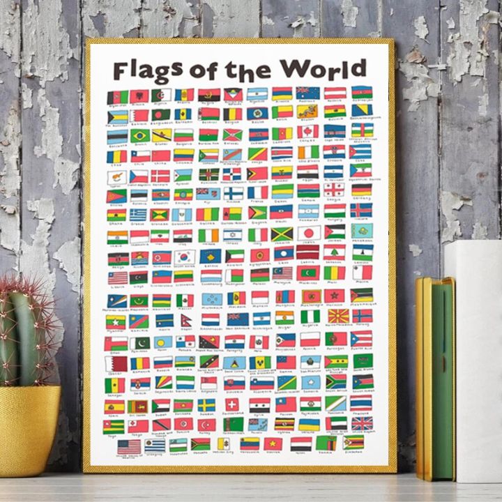 Flags of World Poster Countries Flags Painting Canvas Educational Kids ...