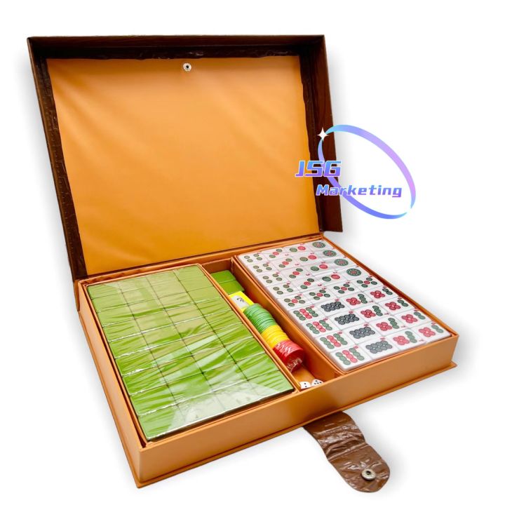 Mahjong Set of 144 Cream Mahjong Tiles in Brown Briefcase Standard Size ...
