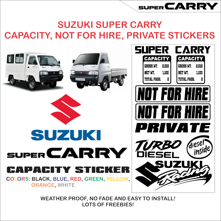 Suzuki Super Carry Sticker Capacity, Not for Hire, Private, Diesel ...