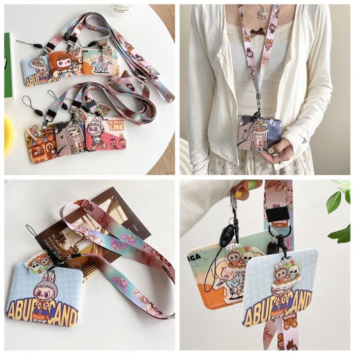 IUYJN Lanyard Labubu Card Sleeve ID Card Cover Plastic Cartoon Card ...