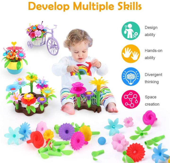 Flower Building Blocks for Toddler Kids Educational DIY Arts and Crafts ...