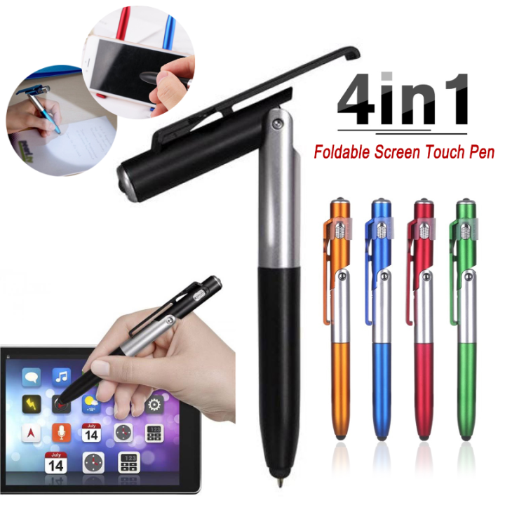 4 In 1 Multifunction Ballpoint Pen with LED Light Fold Phone Holder ...