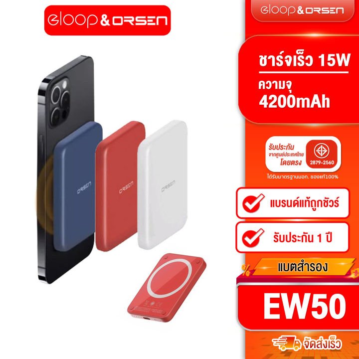 Eloop EW50 Magnetic 4200mAh แบตสำรองไร้สาย สีแดง Power Bank พาวเวอร์ ...