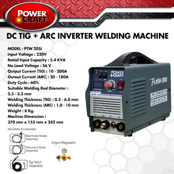 PowerCraft - DC TIG+ARC Inverter Welding Machine 200A - with FREE Argon ...