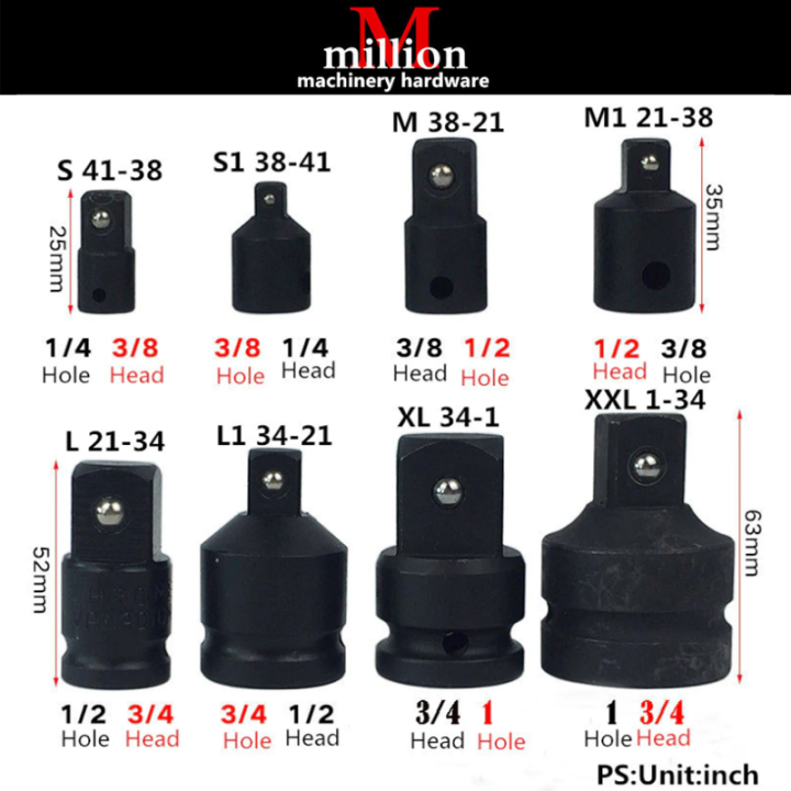 millionhardware - 1/4" 3/8" 1/2" 3/4" 1" Impact Drive Socket Reducer ...