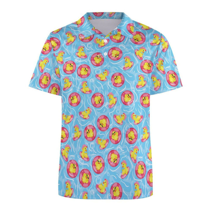 2025 New Adult Cartoon Ducks Pattern Polo Shirt For Men Children Summer ...