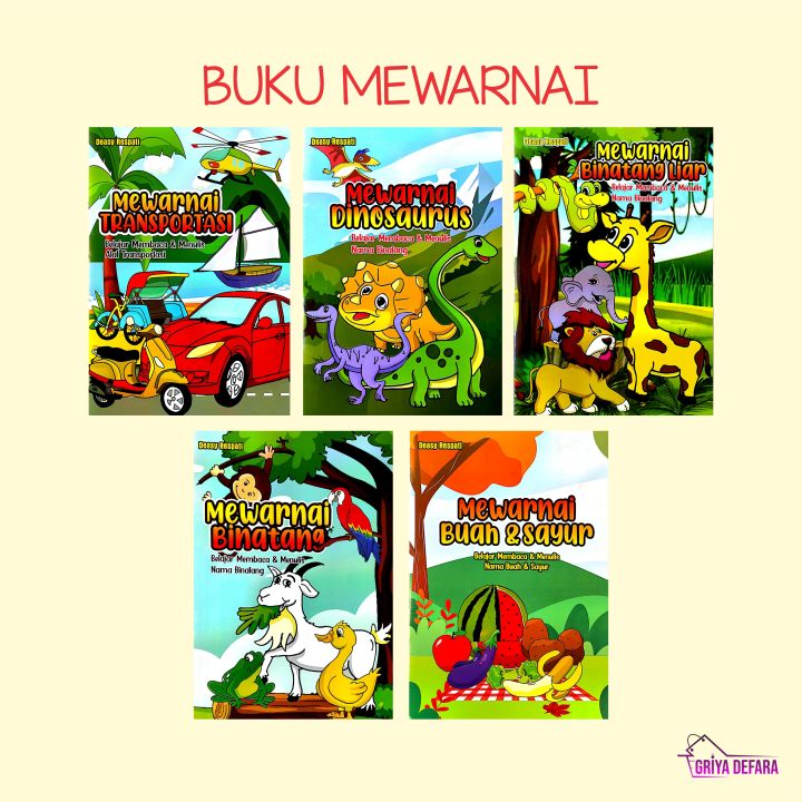 GRIYADEFARA BUKU MEWARNAI ANAK TEMA TRANSPORTASI DINOSAURUS BINATANG ...