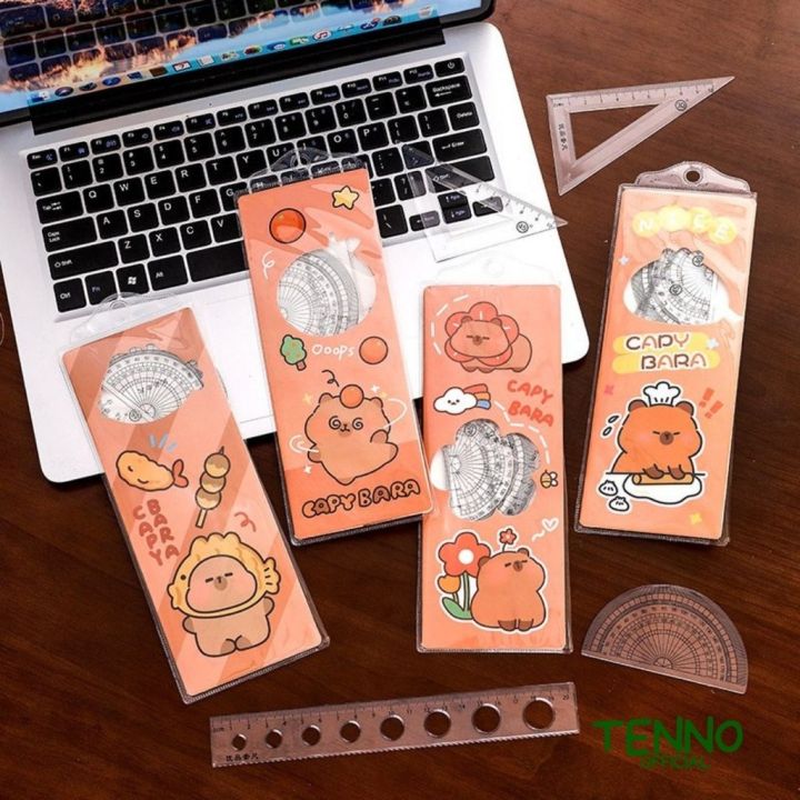 TENNO Penggaris Capybara Set Isi 4 Pcs Garisan Busur Siku Segitiga ...