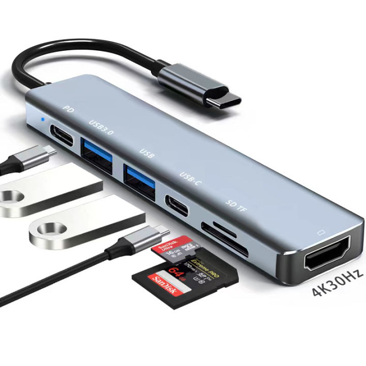USB C Hub 4K HDMI 32HZ Type C PD Fast Charger Multiport Port Hub Type C ...