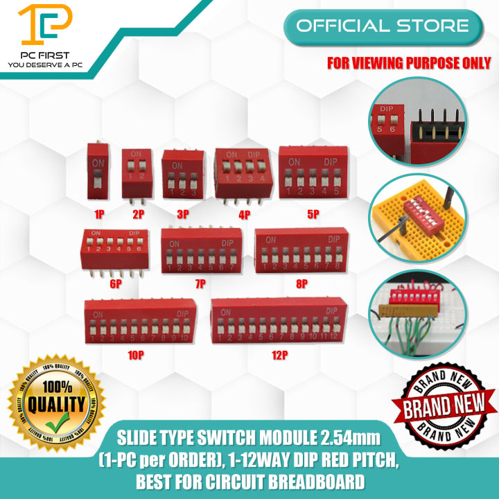 SLIDE TYPE SWITCH MODULE 2.54mm (1-PC per ORDER), 1-12WAY DIP RED PITCH ...