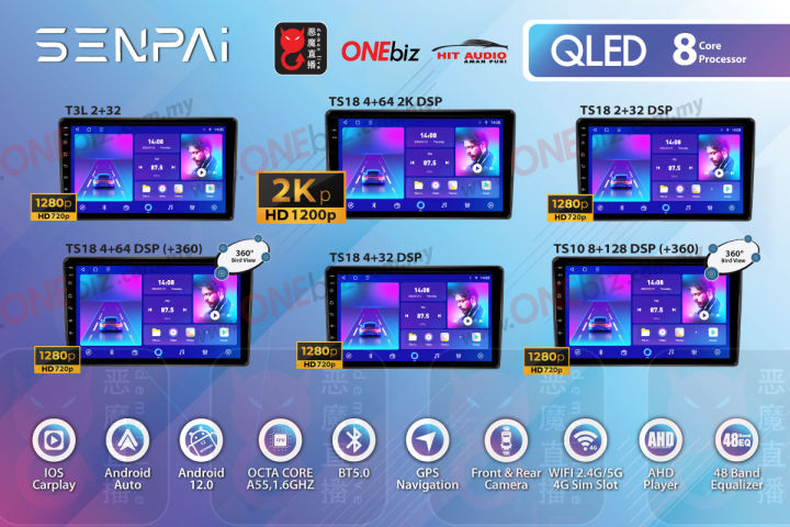 SENPAI TS10 / TS18 / T3L Android Car GPS Player 2K Screen QLED AHD 5G Wifi 4G Sim 1280x720p with ...