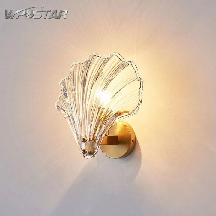 Modern Glass Shell Wall Light Luxury Crystal Living Room Wall Lamp Bedroom Background Lamp ...