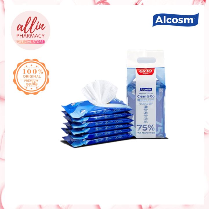 Alcosm Clean+Go 75% Alcohol Classic Wipes 10s -Bundle of 6 (EXP 05/26 ...