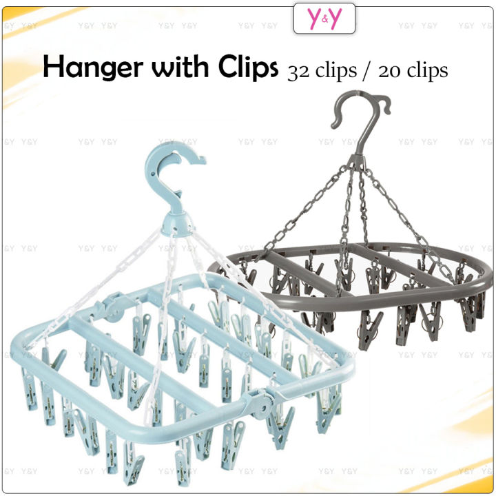 Hanger with Clips / Foldable Drying Clip Rack / Socks Underwear Clips ...