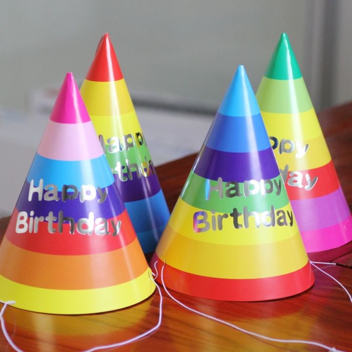 DIY Paper Birthday Hat Rainbow Color Happy Birthday Hats Disposable ...