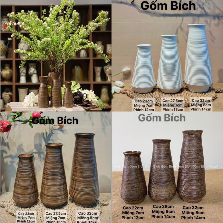 Bình Hoa Lọ Hoa Dáng Chai Bowling Men Mộc Gốm Sứ Bát Tràng - Gốm Bích ...