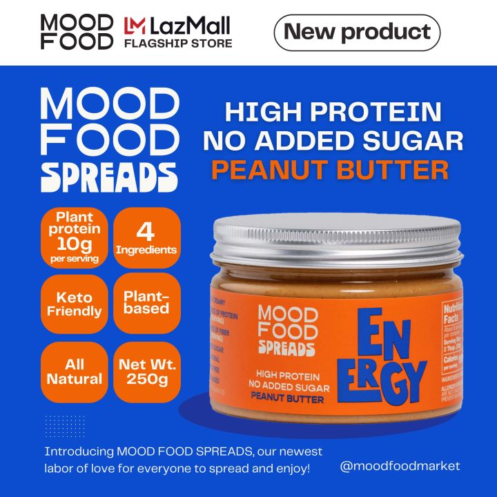 MOOD FOOD SPREADS ENERGY High Protein - No Added Sugar PEANUT BUTTER ...