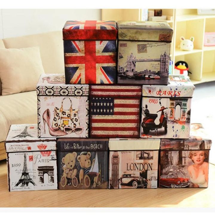 bea Square Storage Box Organization Folded Storage Seat Chair | Lazada PH