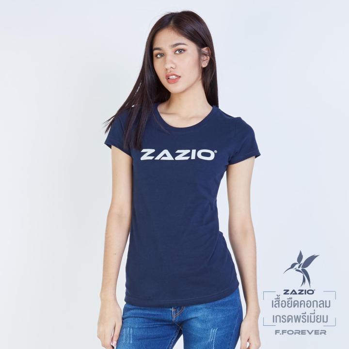 ZAZIO เสื้อยืดผู้หญิง เสื้อยืดคอกลมหญิง เสื้อยืดเกรดพรีเมี่ยม สีกรมท่า ...