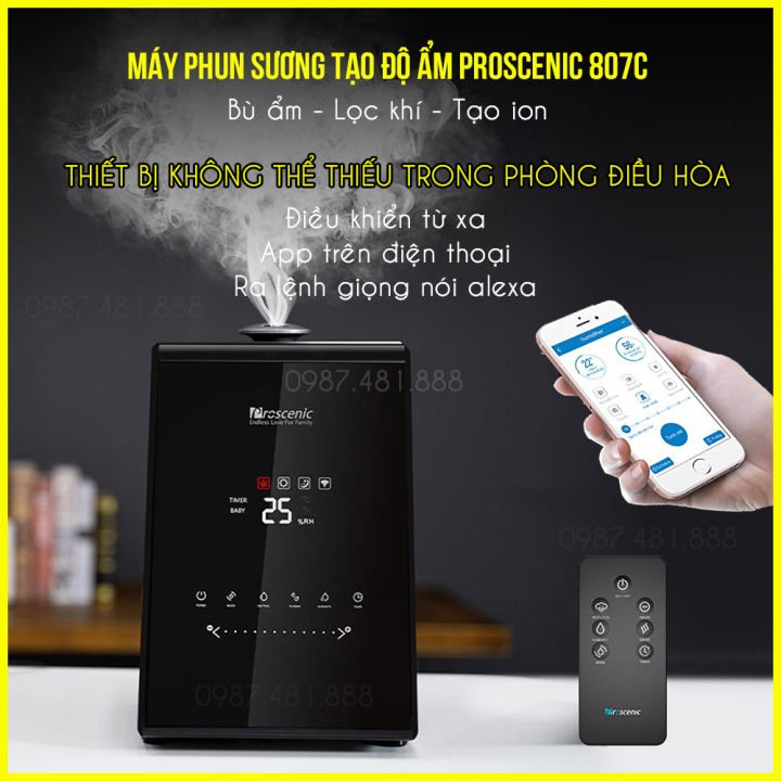 Máy phun sương, lọc khí, tạo độ ẩm Proscenic 807C - Có điều khiển từ xa ...