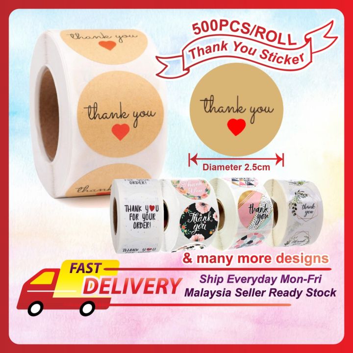 500pcs/roll🔥Thank You Sticker / Seal Label / Sticker Terima Kasih / 謝謝 ...
