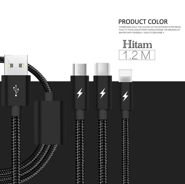Kabel data / Cable USB 3 in 1 MICRO TYPE C LIGHTNING IPHONE ANDROID 1 ...
