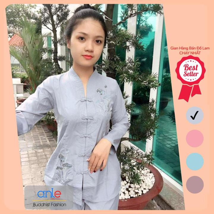 Đồ lam đi chùa BỘ BÀ LAI CỔ TIM - Bộ đồ đi chùa Vải Kate Cotton Mềm Mịn Thoáng Mát Không Nhăn ...