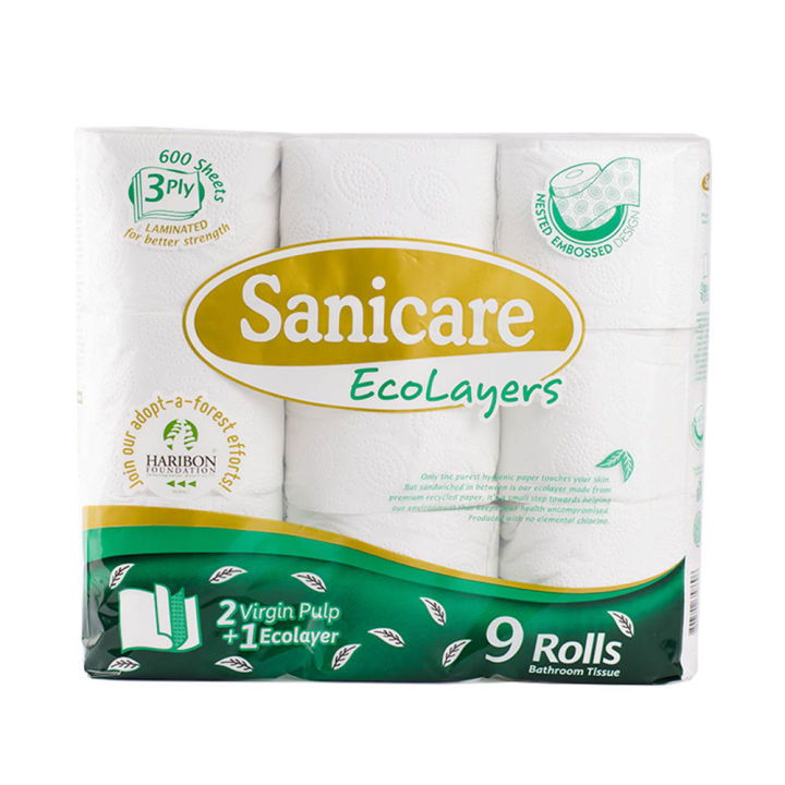 Sanicare Ecolayer Bathroom Tissue 3 ply - 9 Rolls x 1 Pack | Lazada PH
