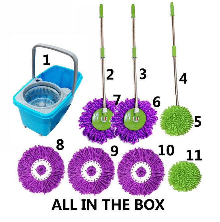 easy mop magic mop 11 ITEMS SUPER LONG SPIN MOP ( 3 Stainless Steel ...