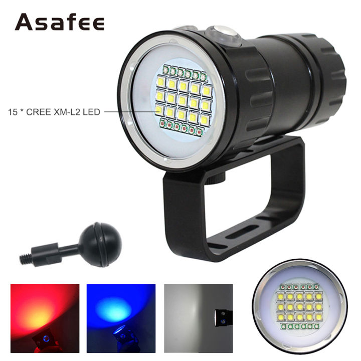 Asafee C15 15000LM LED Diving Flashlight 15 x XM-L2 white white red ...