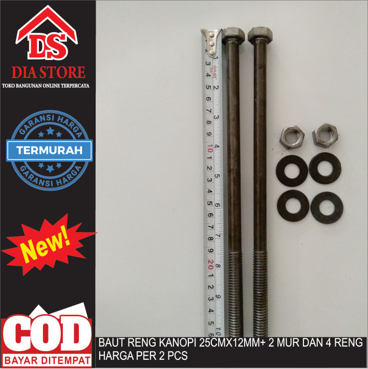 BAUT RENG KANOPI 25 CM (2 pcs ),Baut Baja Mur Hitam 25 Cm x 12 Mm Long ...
