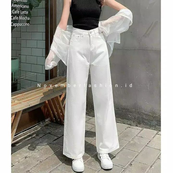 Kulot Jeans putih white pinggang highwaist non stretch ukuran 27-34 ...