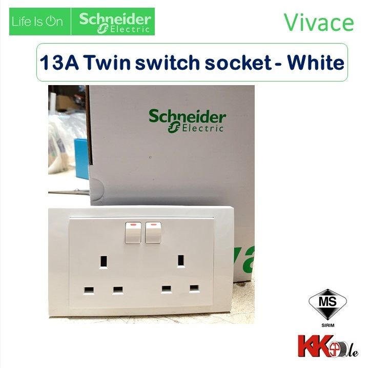 Schneider Vivace series KB25 13A Twin Gang switch socket - White | Lazada