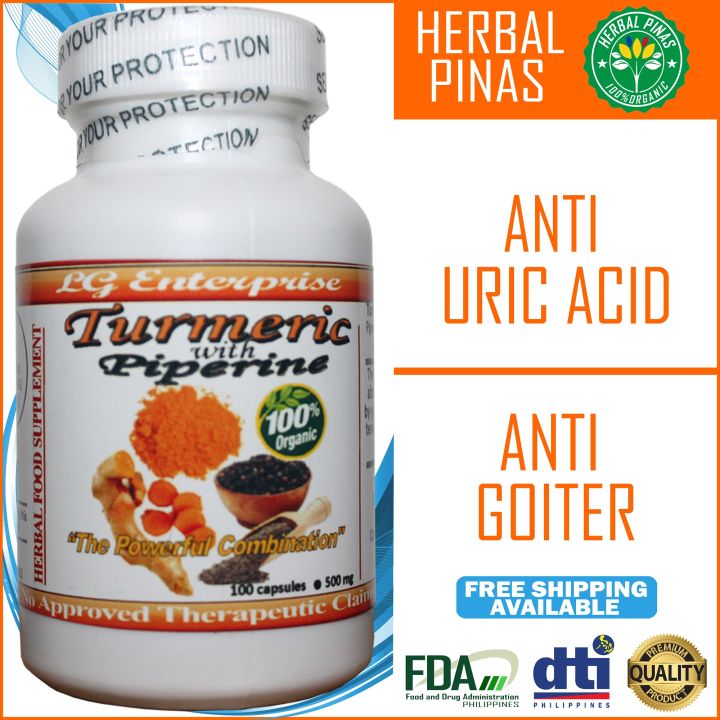 Turmeric Piperine 2 in 1 Anti Uric Acid and Anti Goiter 100 Capsules ...