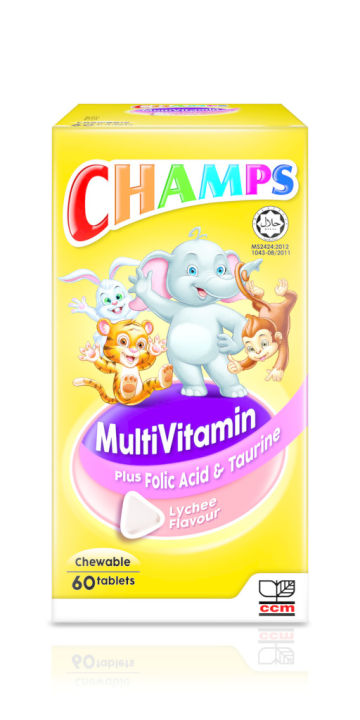 CHAMPS MULTIVITAMIN PLUS FOLIC ACID& TAURINE LYCHEE FLAVOUR 60'S | Lazada